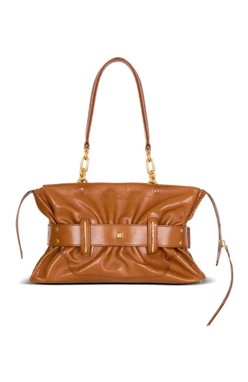 Balmain Calfskin Leather Anthem Bag With Belted Detail - Brown