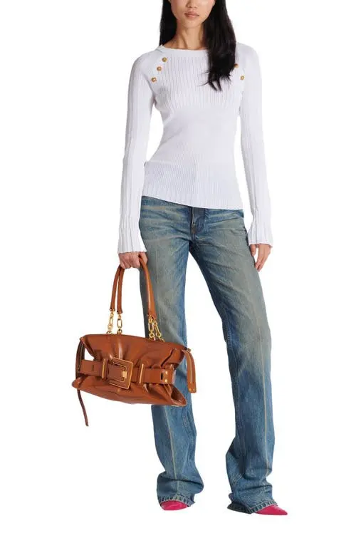 Balmain Calfskin Leather Anthem Bag With Belted Detail - Brown