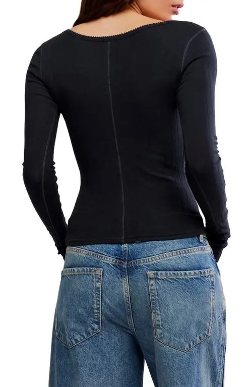 Free People Pointelle Button-front Top - Black