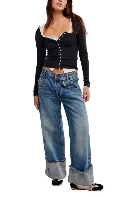 Free People Pointelle Button-front Top - Black
