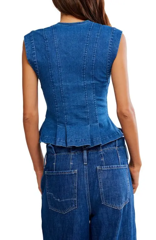 Free People Dylan Denim Waistcoat Top - Medium Blue