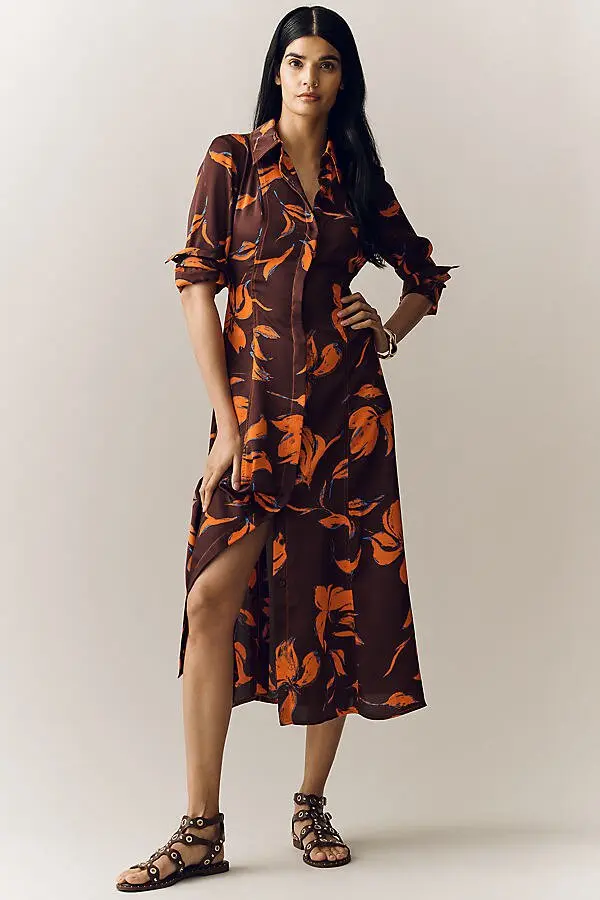 EXQUISE Long-sleeve Shirt Dress - Purple/orange Floral