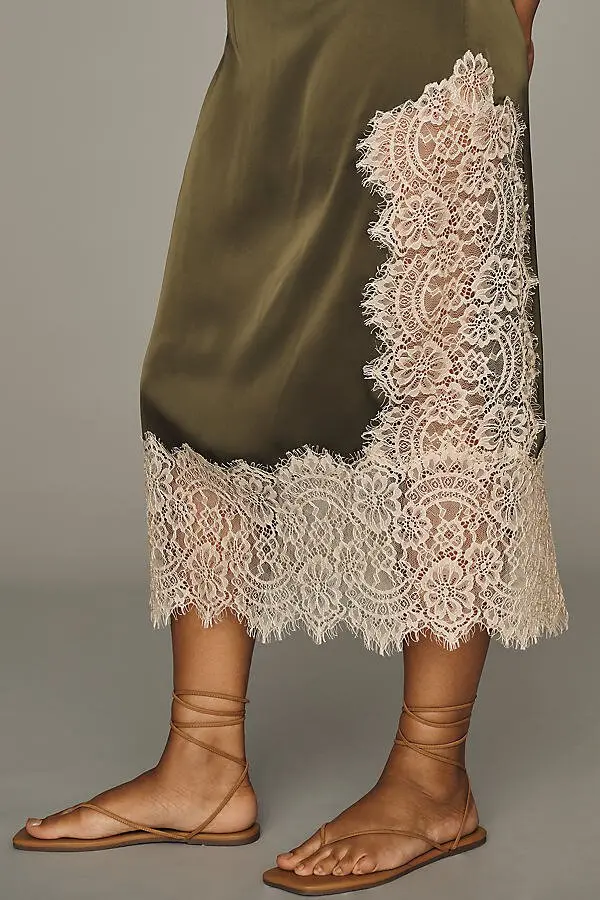 BL-NK Cinzia Laced Satin Midi Skirt - Green