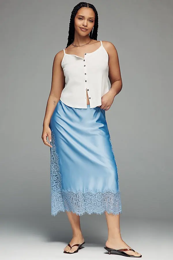 BL-NK Cinzia Laced Satin Midi Skirt - Sky Blue