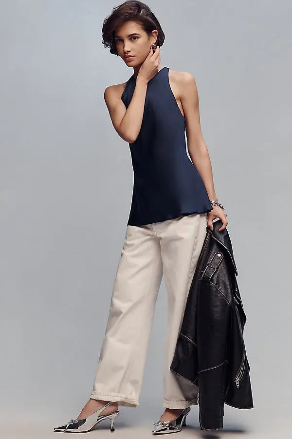 REFORMATION Saskia Silk Tank Top - Navy