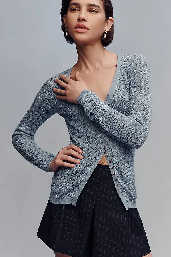 RAISONNEL V-neck Pointelle Cardigan