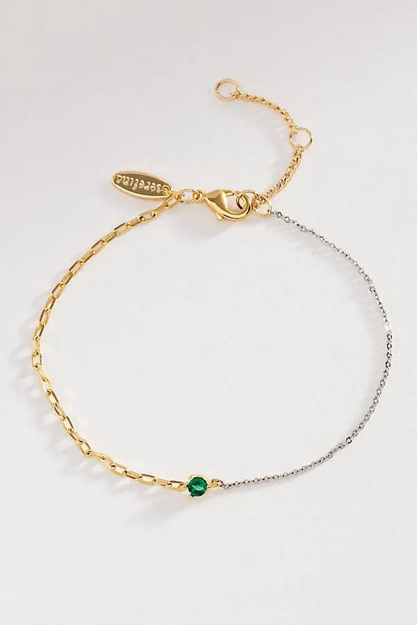 Anthropologie Mixed Metal Stone Bracelet - Emerald Green