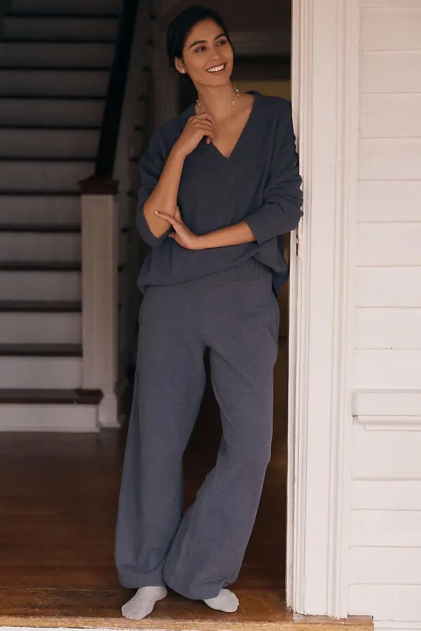 Eberjey Bouclé V-neck Sweater - Dark Grey