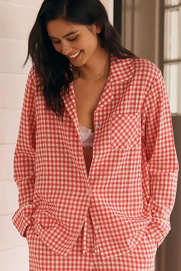 PAPINELLE Seersucker Ggham Pajama Set - Red Pattern
