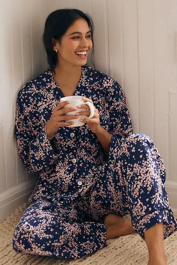 PAPINELLE Cherry Blossom Pajama Set - Navy