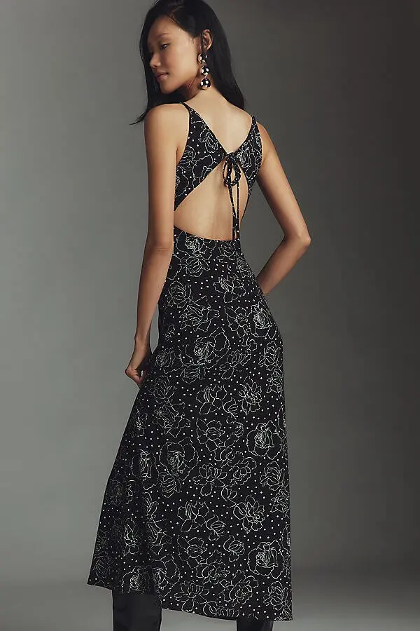 Lisa Says Gah Maya Sleeveless Open-Back Maxi Dress In Rose Dot Black - 41%  Off | Editorialist