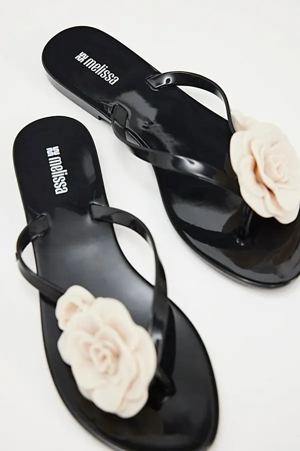 Melissa Harmonic Petals Flip Flops - Black/beige