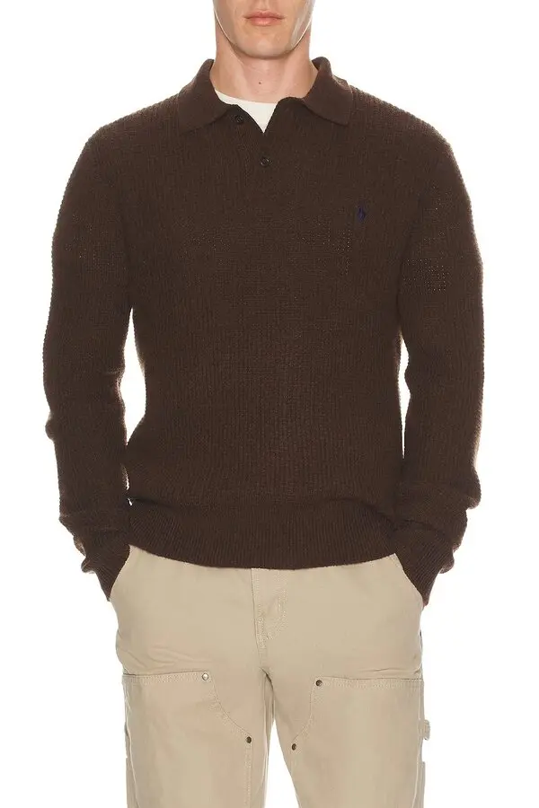 Polo Ralph Lauren Long-sleeve Cotton Wool Textured Crewneck Sweater - Cacao Brown Heather