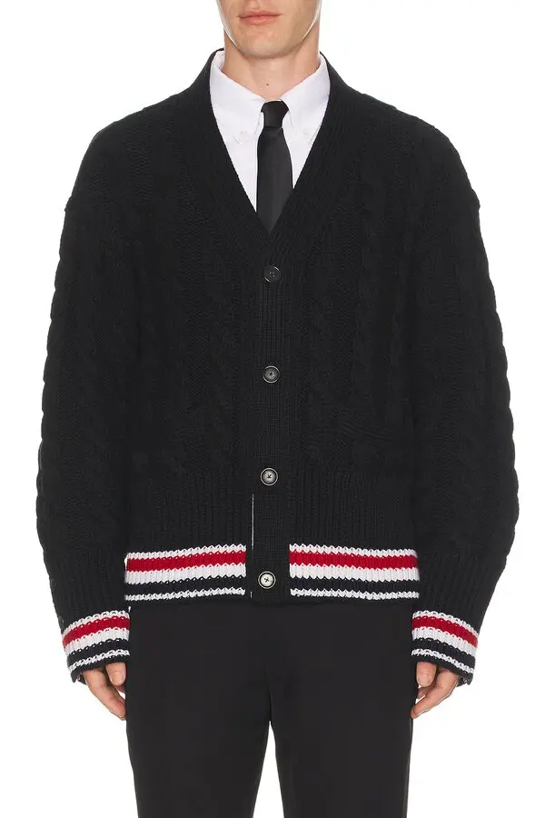 Thom Browne Baby Cable V Neck Cardigan - Black