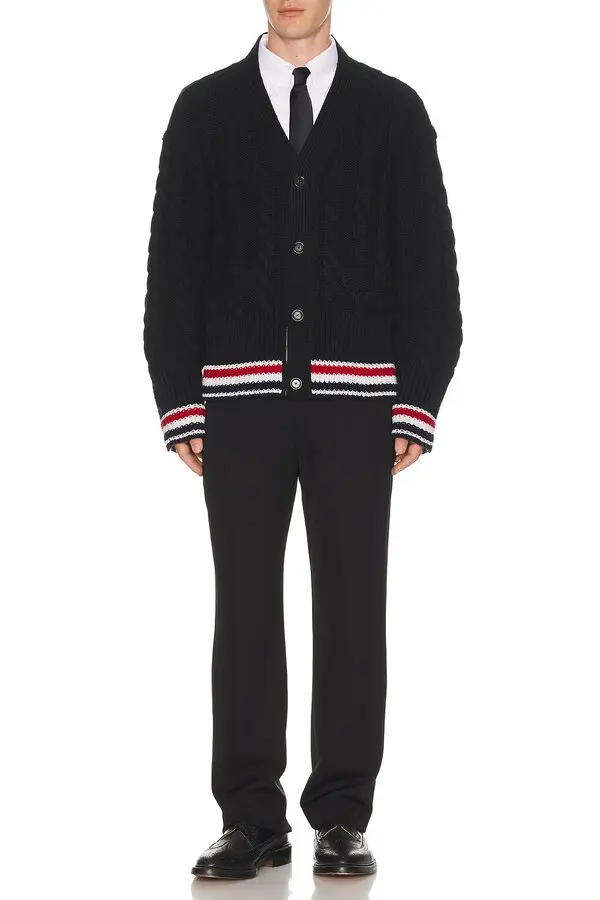 Thom Browne Baby Cable V Neck Cardigan - Black