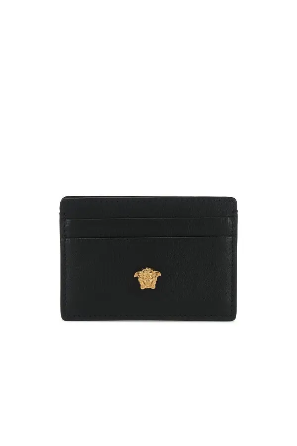 Versace Card Case In Black - Black & Versace Gold