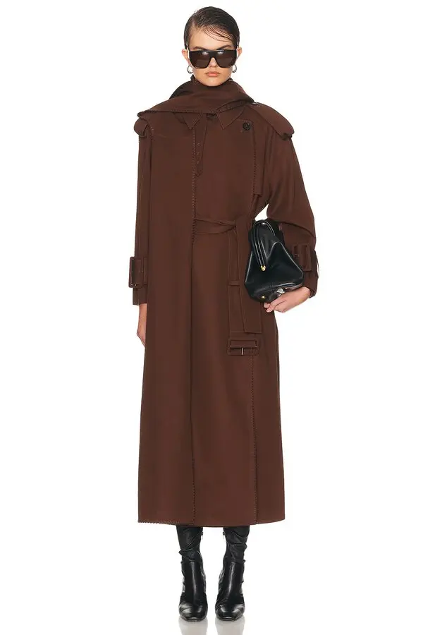 MIMCHIK Hooded Scarf Trench Coat - Chocolate