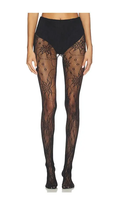 STEMS Wild Flower Lace Mesh Tights - Black