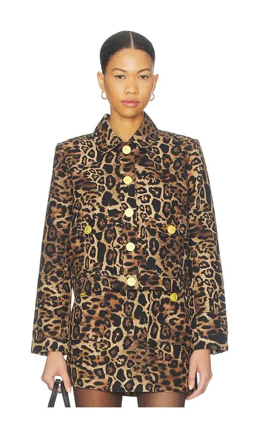 L'Agence Nyx Crop Jacket - Brown Multi Patch Leopard