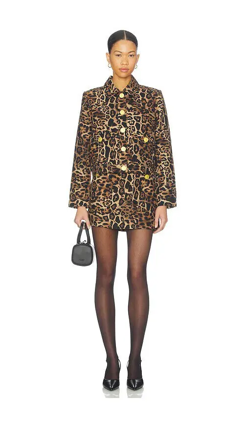L'Agence Nyx Crop Jacket - Brown Multi Patch Leopard