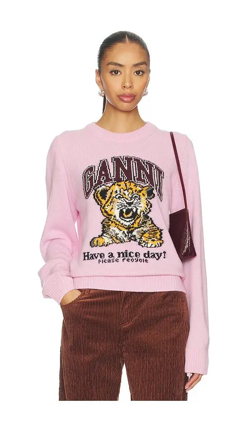GANNI Graphic Wool Sweater - Pink