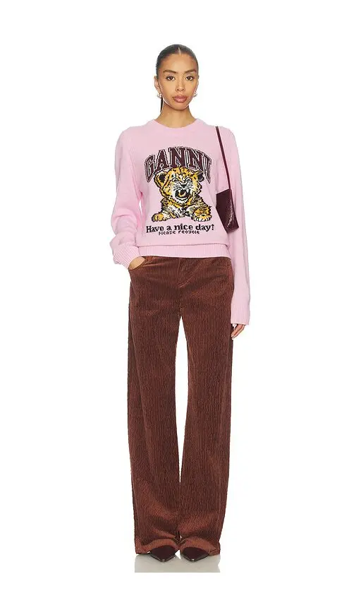 GANNI Graphic Wool Sweater - Pink