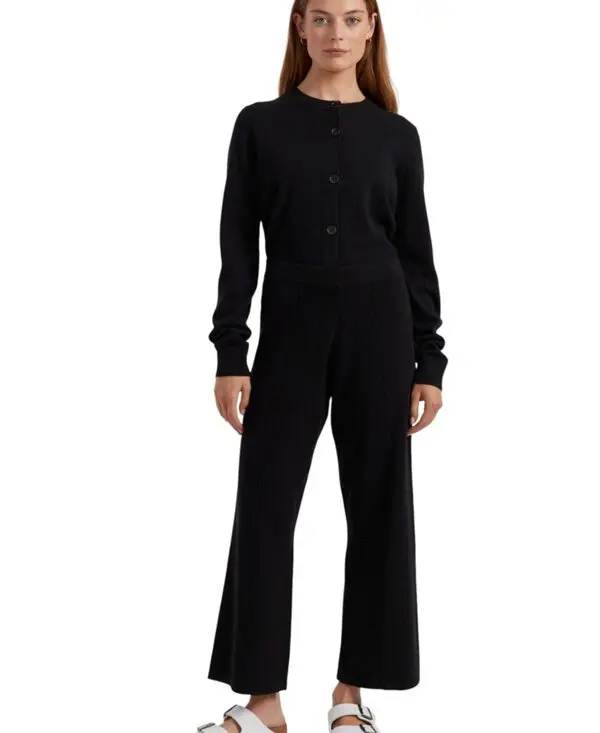 Chinti & Parker Wool Cashmere Cropped Wide Leg Trousers - Black