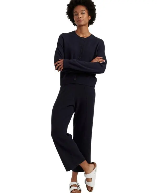 Chinti & Parker Wool Cashmere Cropped Wide Leg Trousers - Navy
