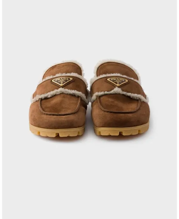 Prada Suede And Shearling Mules - Brown