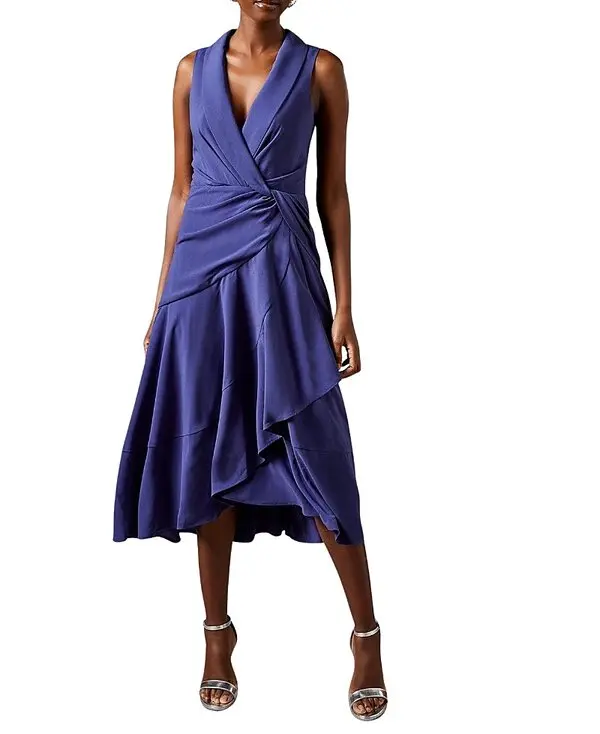 Coast Shawl Collar Ruffle Hem Midi Dress - Blue