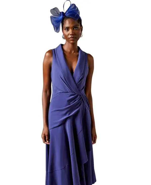 Coast Shawl Collar Ruffle Hem Midi Dress - Blue
