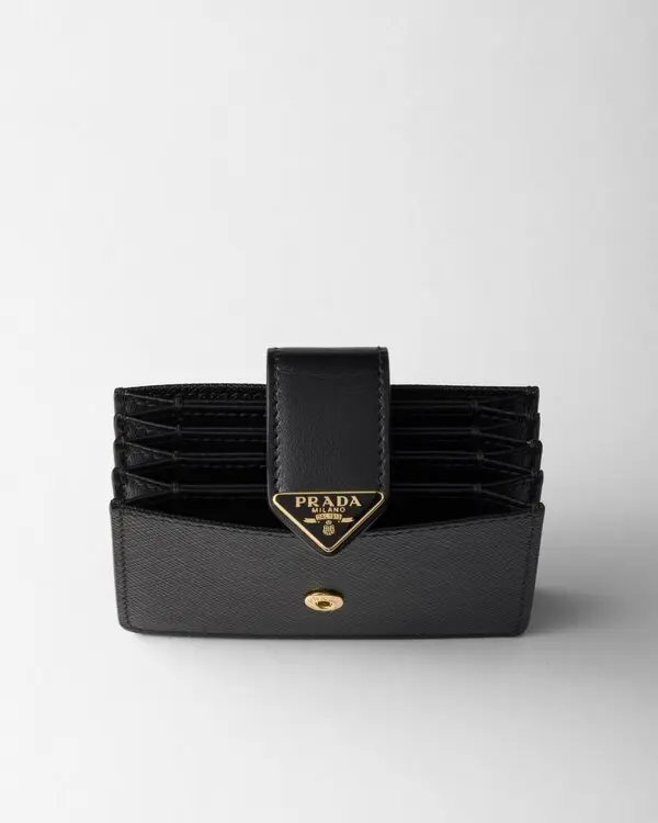 Prada Saffiano And Smooth Leather Card Holder - Black