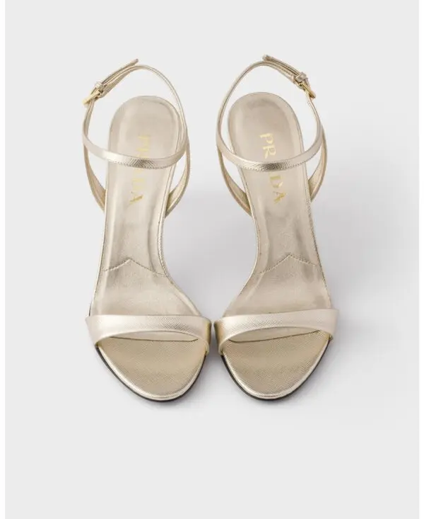 Prada Patent Saffiano Leather Sandals - Gold/silver