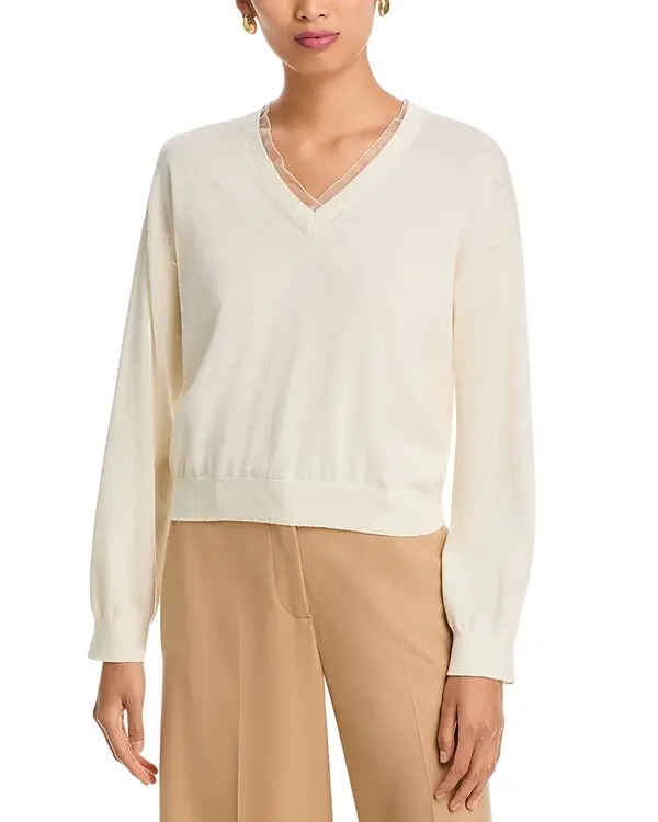 Fabiana Filippi V-neck Fine Knit Sweater - Burro