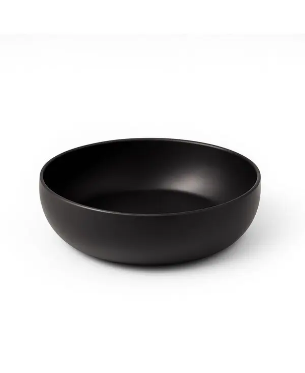 GHARYAN STONEWARE Serving Platter, Bowl & Olive Wood Servers, Set Of 4 - Matte Black