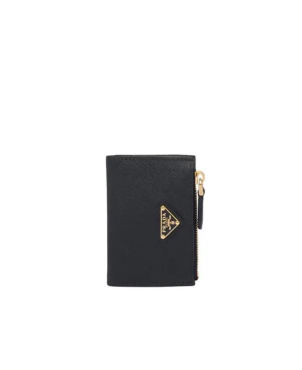 Prada Saffiano Leather Card Holder - Black/gold