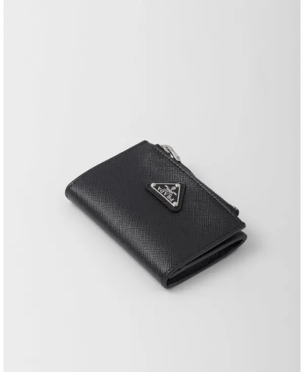 Prada Saffiano Leather Card Holder - Black/silver