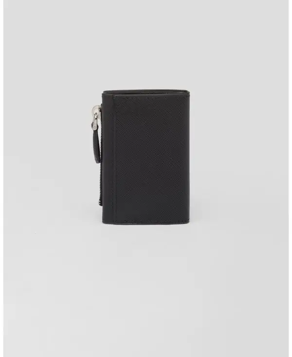 Prada Saffiano Leather Card Holder - Black/silver