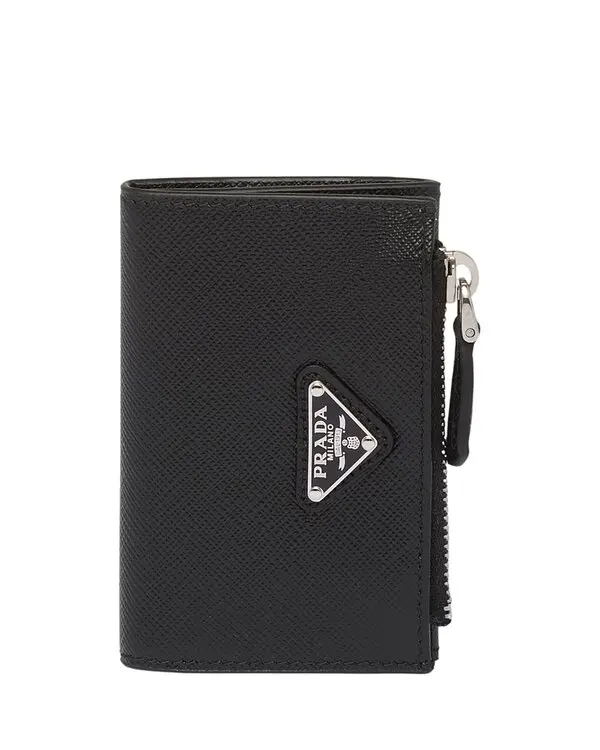 Prada Saffiano Leather Card Holder - Black/silver