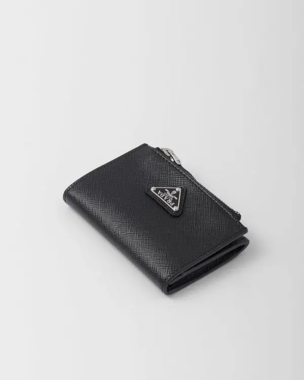 Prada Saffiano Leather Card Holder - Black/silver