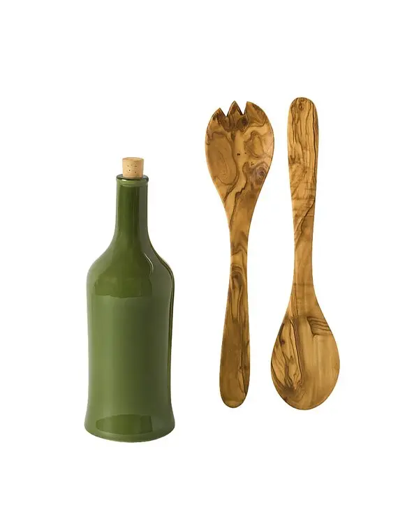 GHARYAN STONEWARE Olive Essence Duo, Set Of 3 - Shiny Green