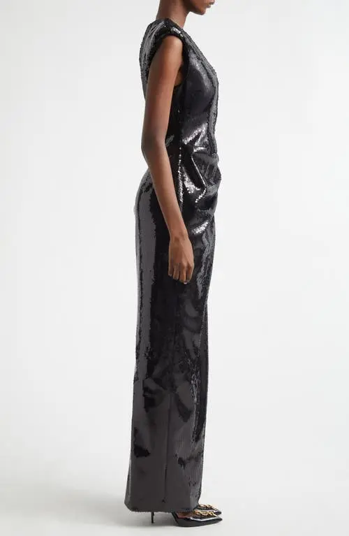 Balmain Sequin Draped Dress With Chain Detail