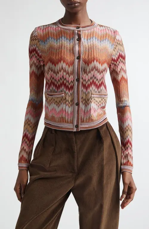 Missoni Snakeskin Pattern Chevron Cardigan - Multi Camel White Pink