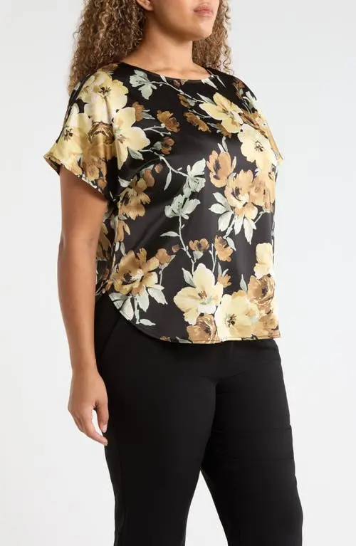 Anne Klein Floral Print Bateau Neck Top - Anne Black Multi