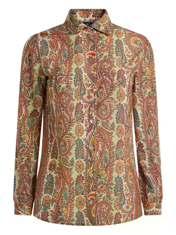 Etro Cotton-blend Shirt With Leafy Paisley Motif - Neutrals