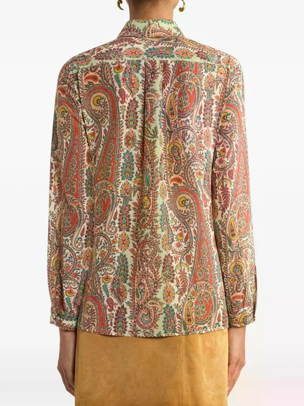 Etro Cotton-blend Shirt With Leafy Paisley Motif - Neutrals
