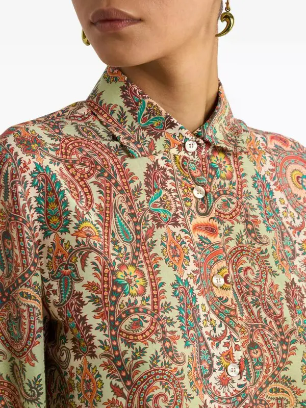 Etro Cotton-blend Shirt With Leafy Paisley Motif - Neutrals