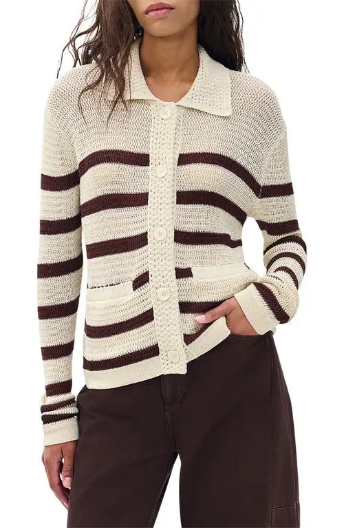 Rag & Bone Costi Stripe Cotton Blend Cardigan - Ivory Multi