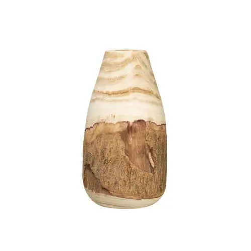 STORIED HOME 13"h Carved Paulownia Wood Vase With Live Edge - Natural