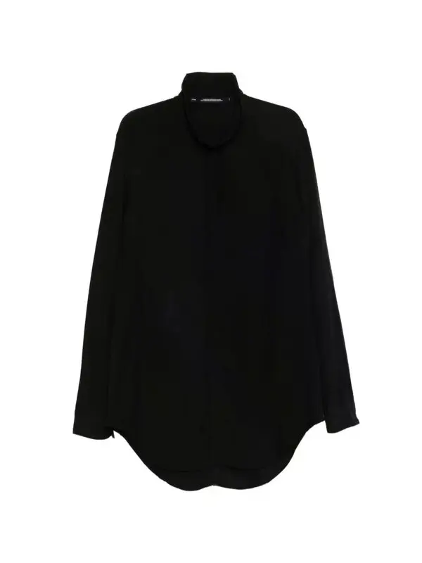 JULIUS High-neck Curved Hem Shirt - Black